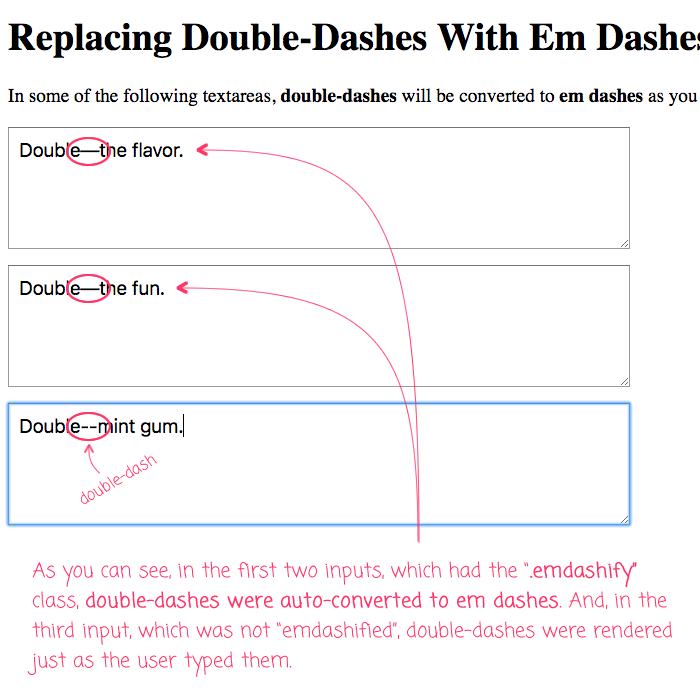 Replacing Double Dashes With Em Dashes While Typing In Javascript