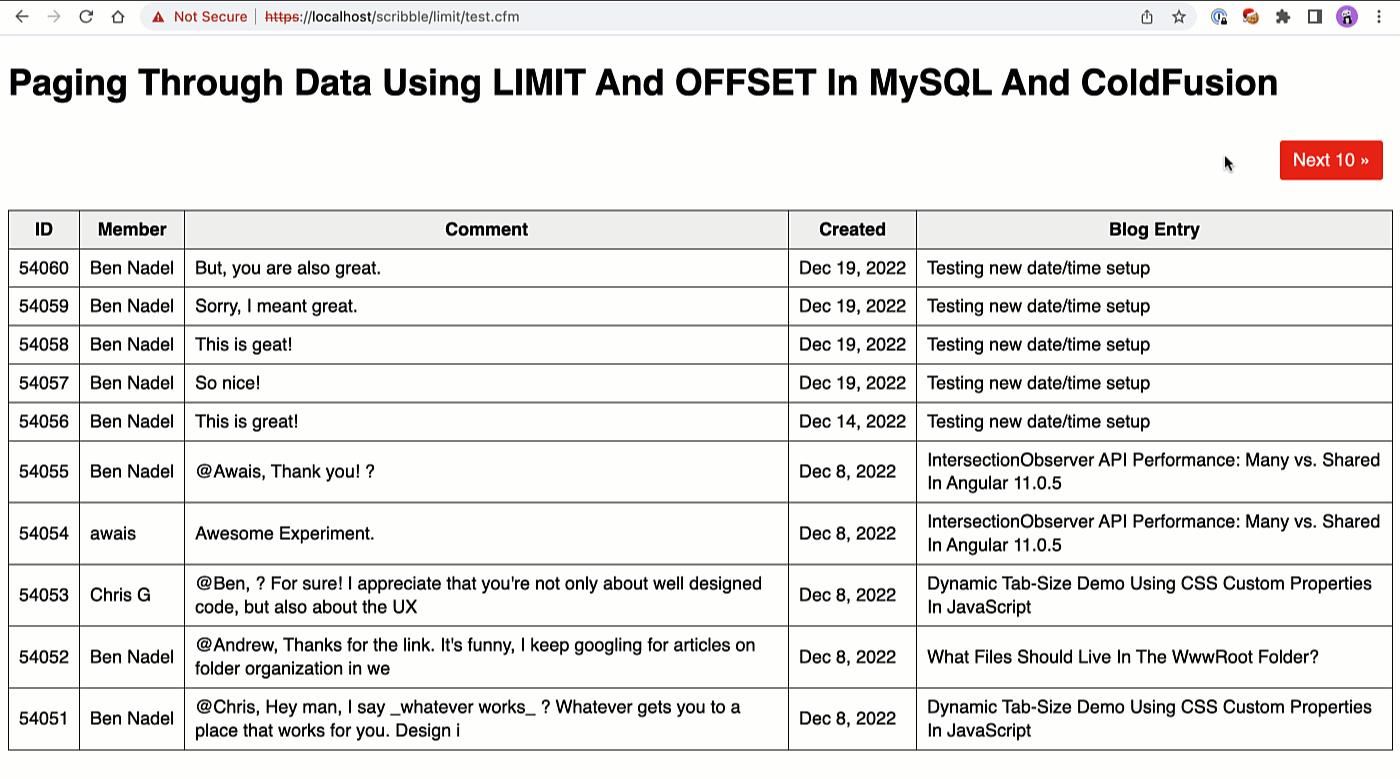 Paging Through Data Using LIMIT And OFFSET In MySQL And ColdFusion ... Paging Through Data Using LIMIT And OFFSET In MySQL And ColdFusion ...